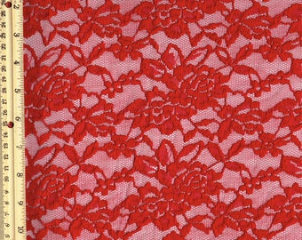 Red lace fabric | Etsy