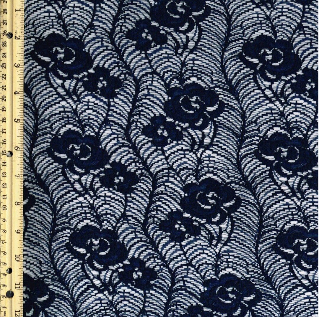 Navy Grow Design Lace Fabric by the Yard, for Bridal, Arts and Crafts ...