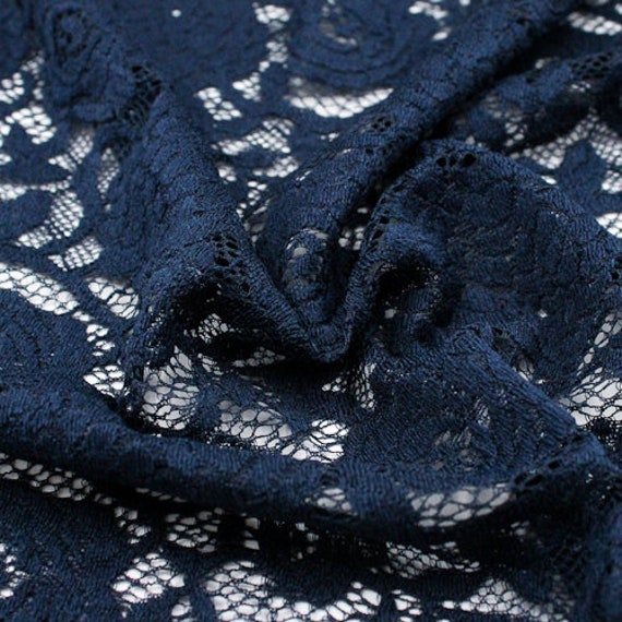 Navy Floral Pattern on Scallop Lace Fabric by the Yard 1 - Etsy