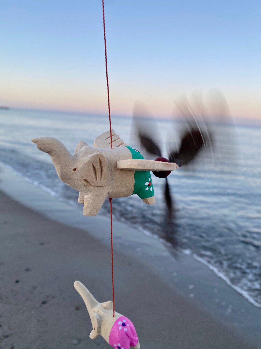 Wind Chime With 3 Elephants With Propeller and 2 Babies With Colorful ...