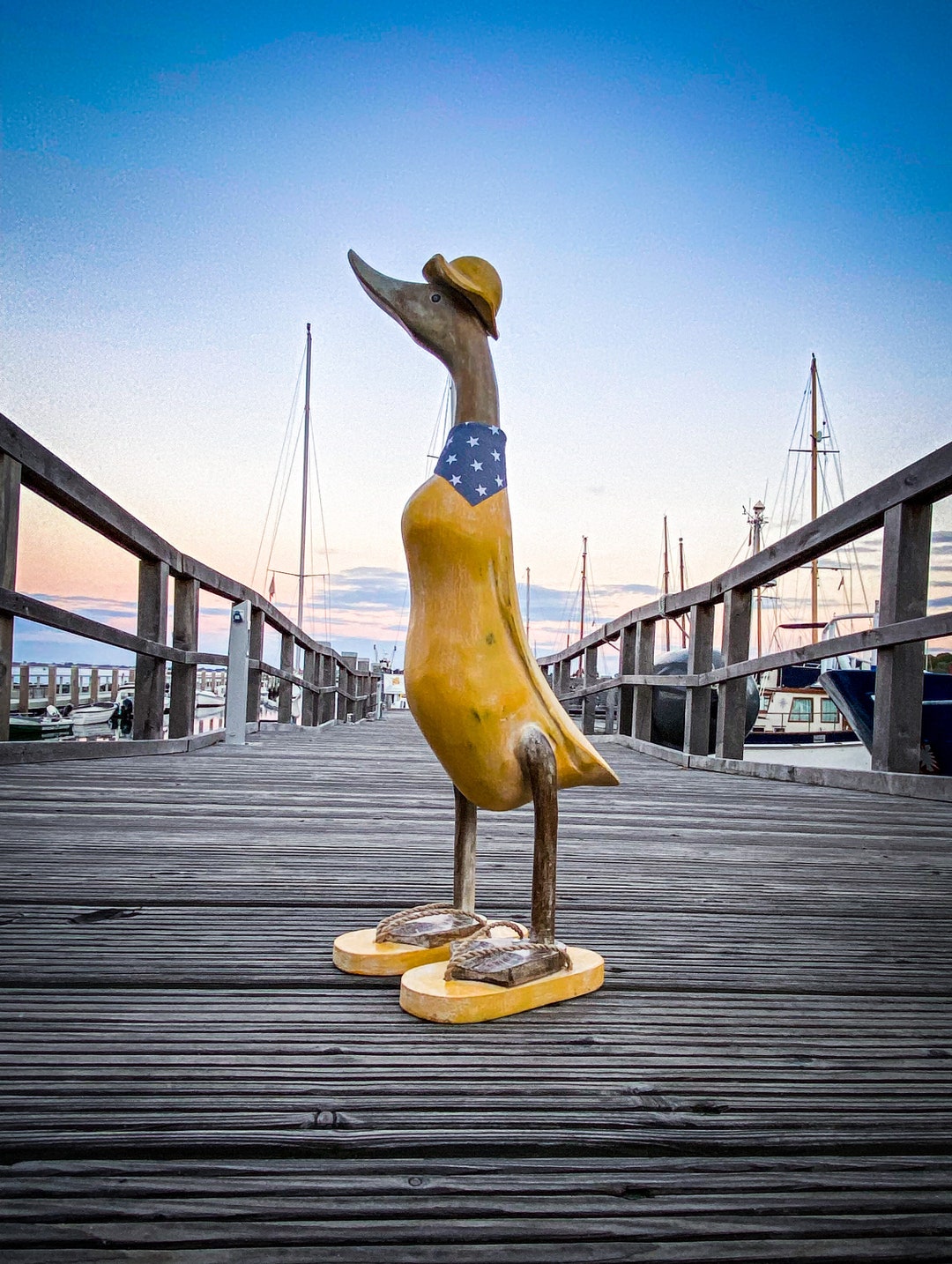 Wooden Runner Duck With Flip Flops and Hat in Antique Yellow 35 Cm - Etsy