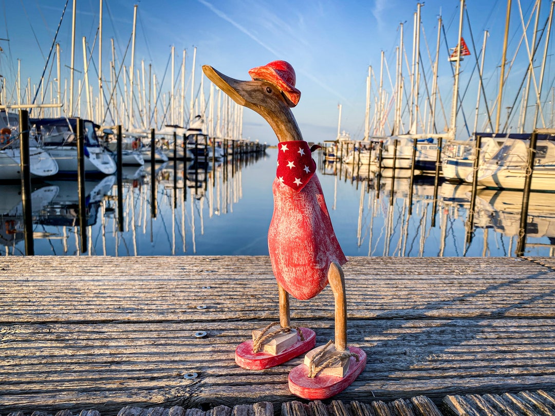 Wooden Runner Duck With Flip Flops and Hat in Antique Red 35 Cm - Etsy