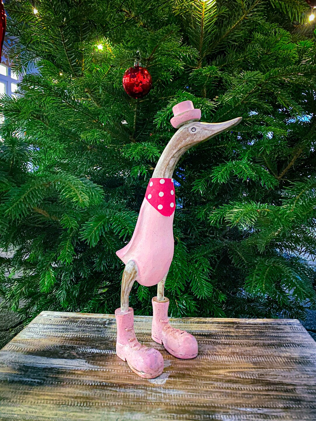Wooden Runner Duck Antique Pink With Hat and Boots 35 Cm - Etsy