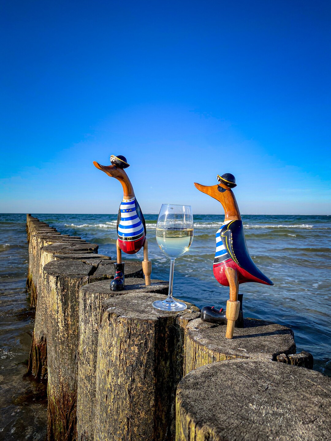 Pirate Wooden Duck Eye Patch & Hat With Blue Stripes Approx. 27 Cm High ...