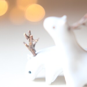Pair of Pure White Ceramic Reindeer With Twig Antlers. - Etsy