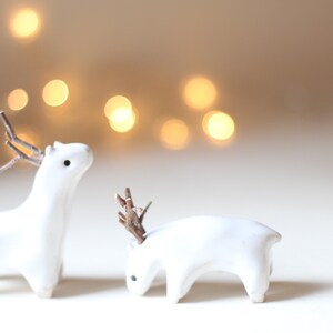 Pair of Pure White Ceramic Reindeer With Twig Antlers. - Etsy