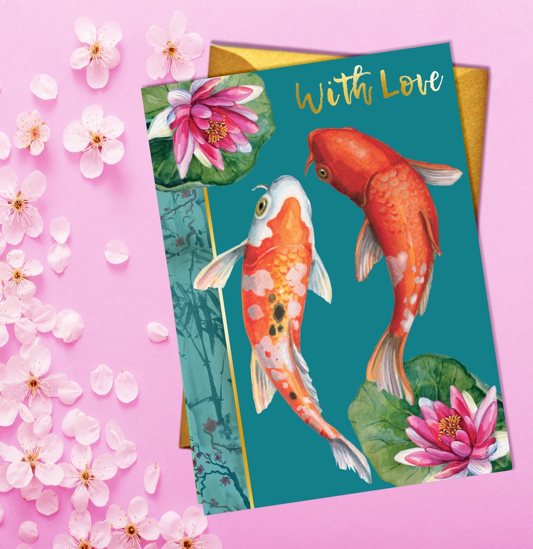 With Love Koi Card With Gold Type - Etsy