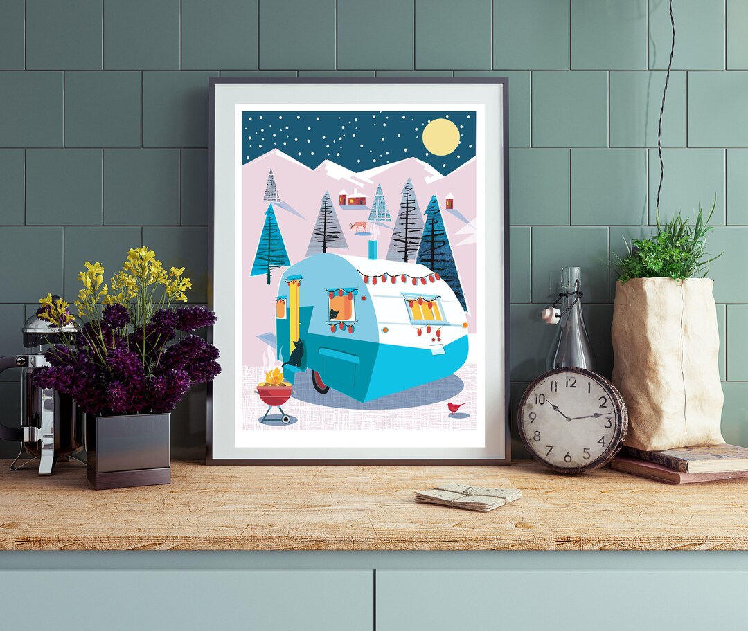 Cosy Cat Caravan Winter Print - Etsy