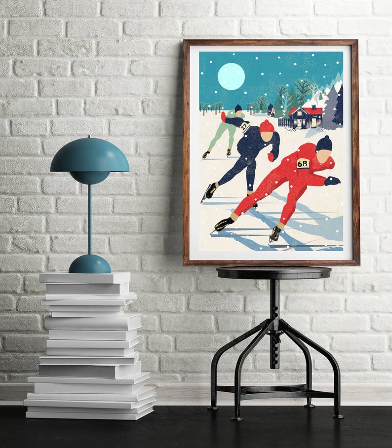 Speed Skater Winter Print - Etsy