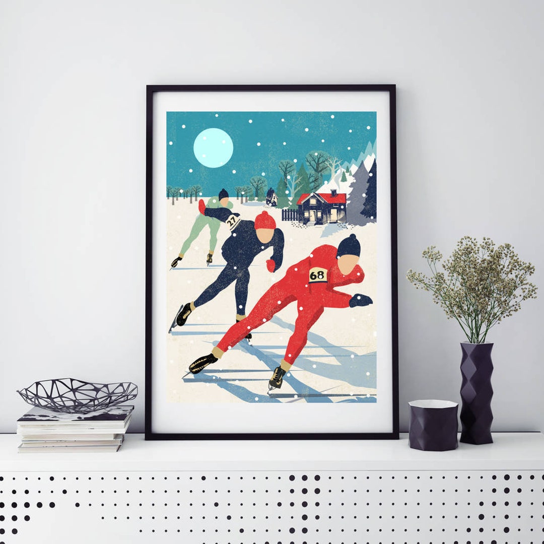 Speed Skater Winter Print - Etsy