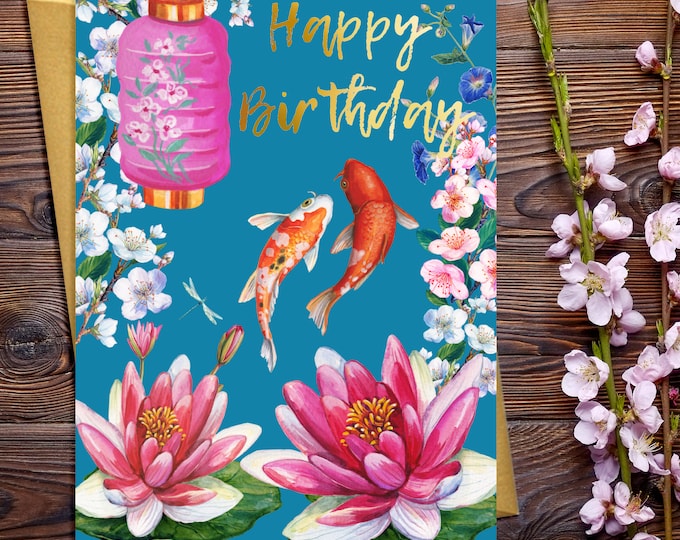 Beautiful Japanese Style Birthday Card With Gold Type - Etsy