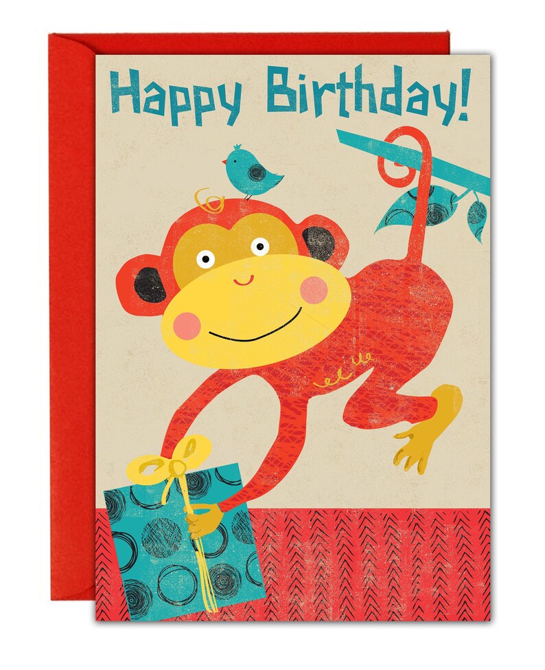 Monkey Happy Birthday Card - Etsy