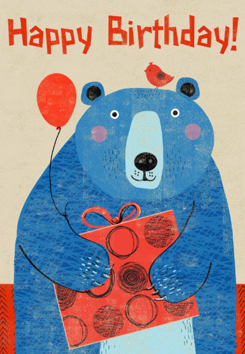 Bear Happy Birthday Card - Etsy