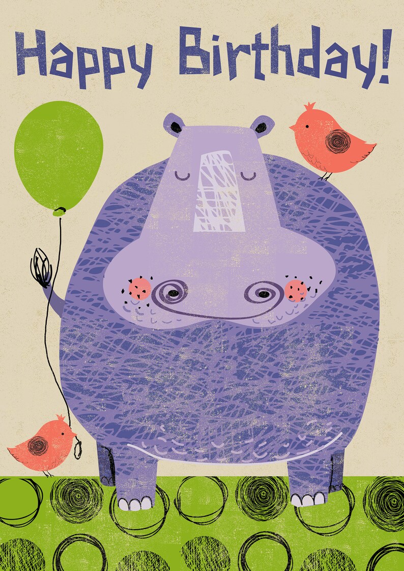 Hippo Happy Birthday Card - Etsy