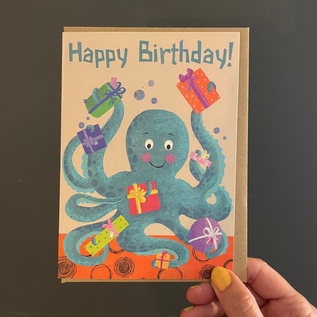 Octopus Happy Birthday Card - Etsy