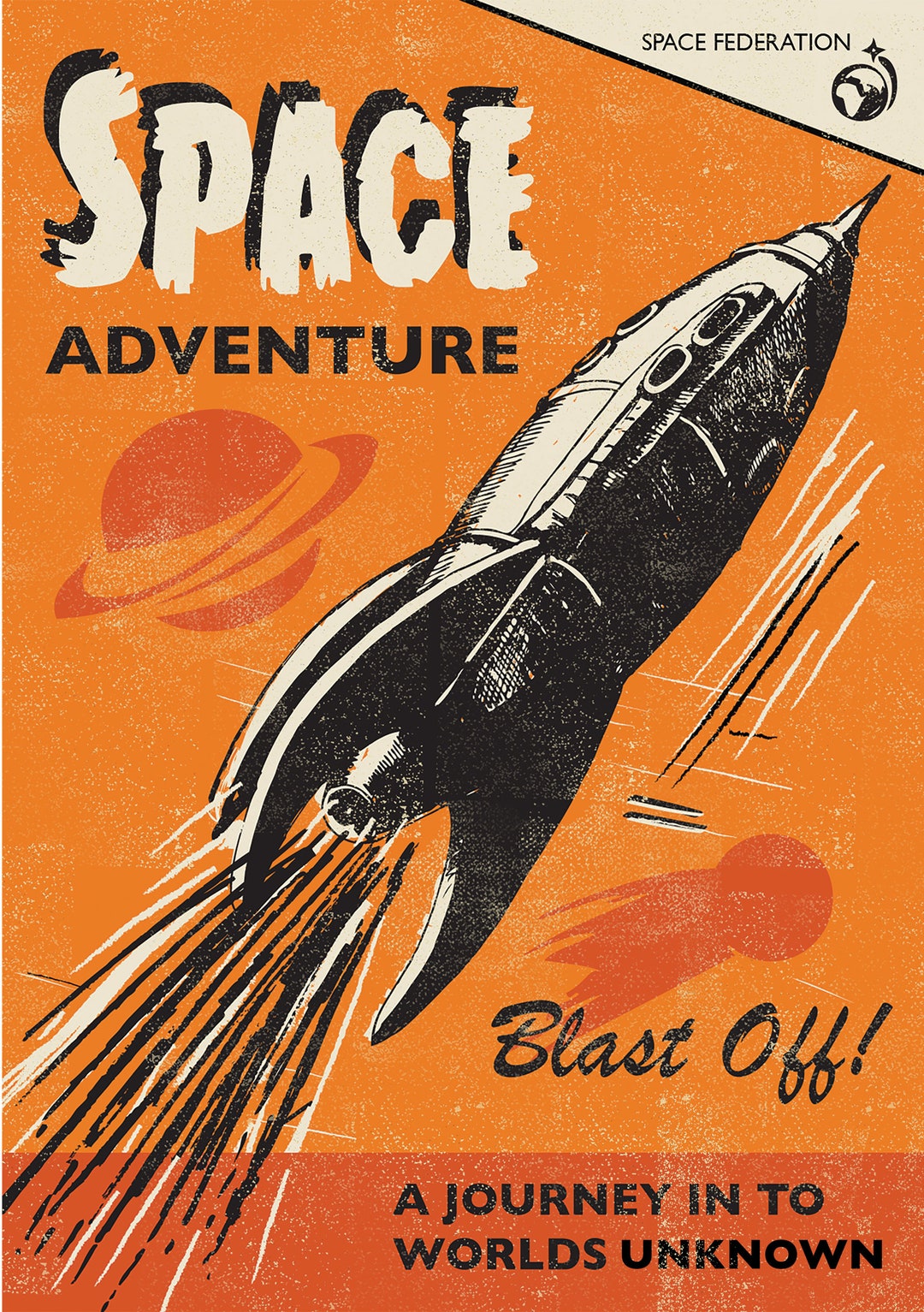 Retro Space Rocket Blank Greetings Card - Etsy