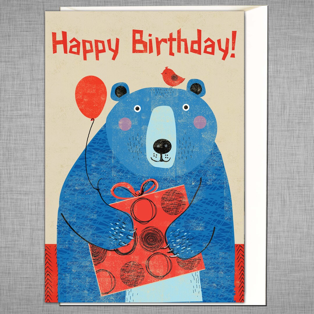 Bear Happy Birthday Card - Etsy