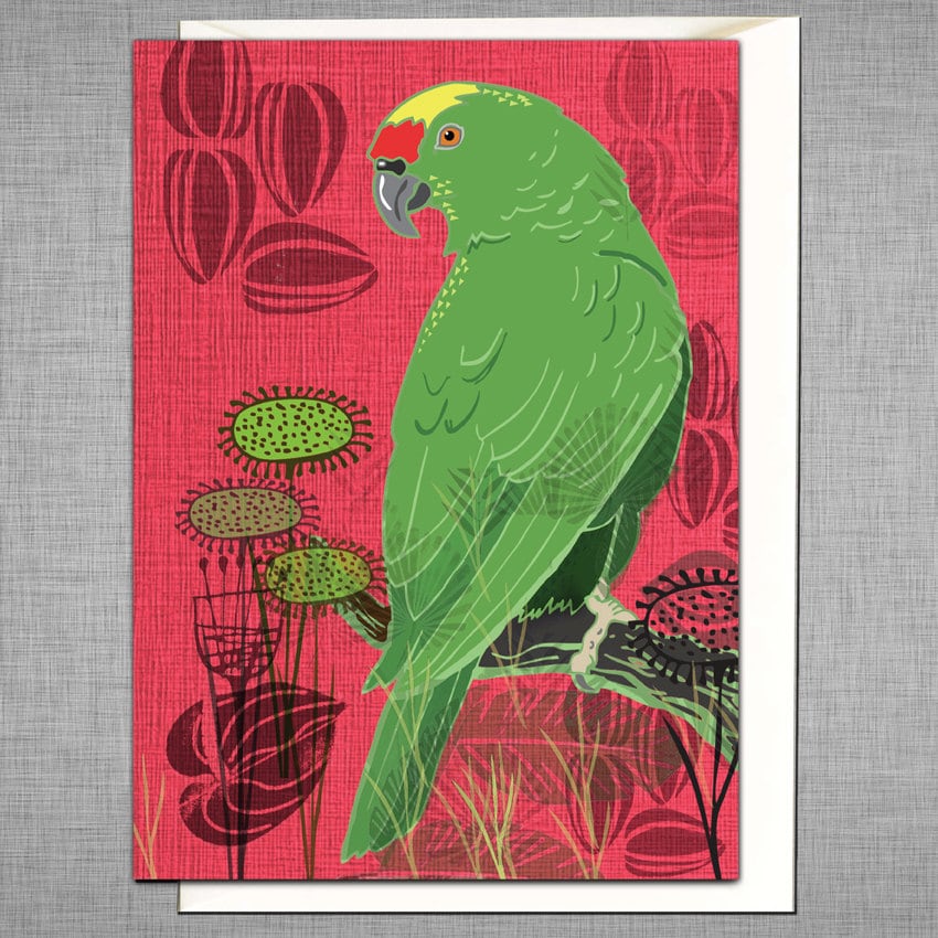 Retro Green Parrot Card Greetings Card - Etsy