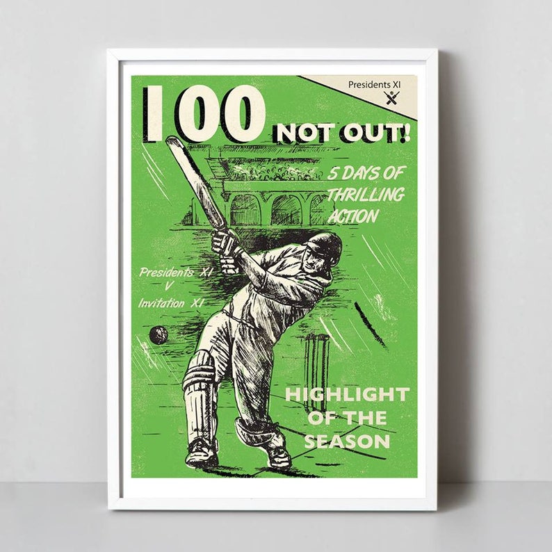 100 Not Out Cricket Print - Etsy