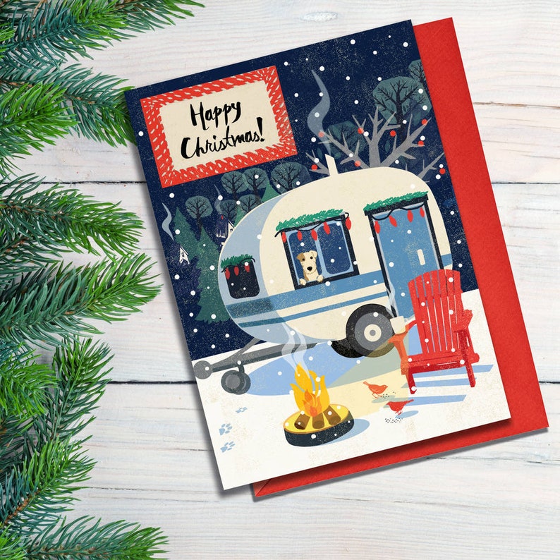 Winter Dog and Caravan Christmas Card - Etsy