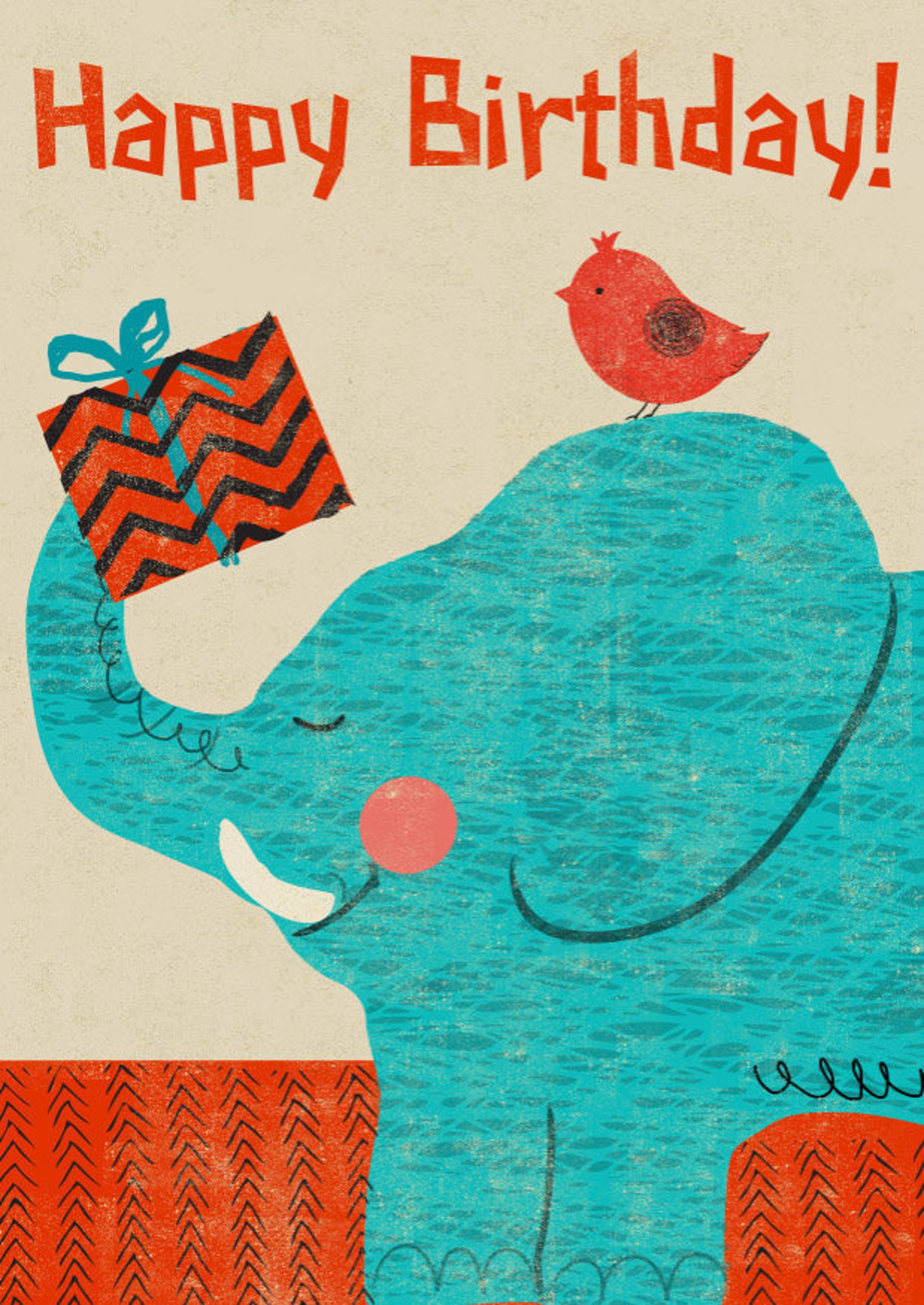 Elephant Happy Birthday Card | Etsy