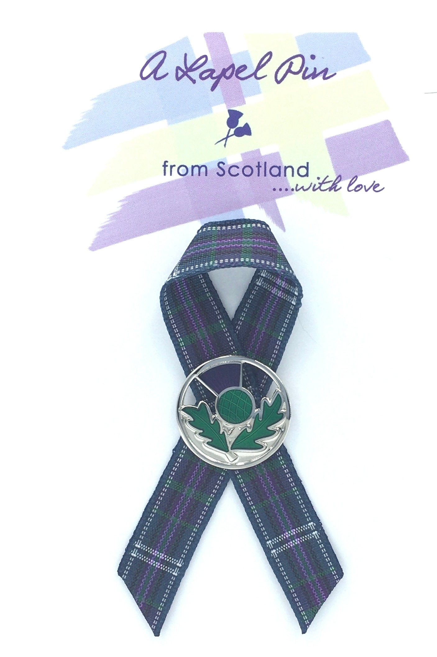 Scottish Thistle Enamel Pin With Tartan Ribbon - Etsy