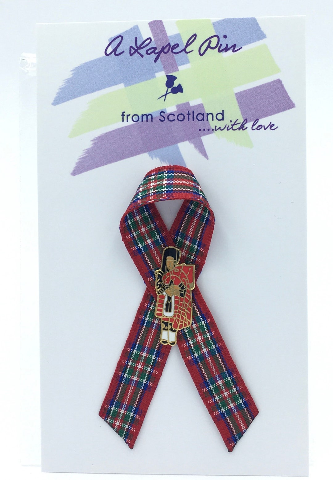 Scottish Piper Enamel Pin: Bagpipes Lapel Badge With Tartan Ribbon - Etsy