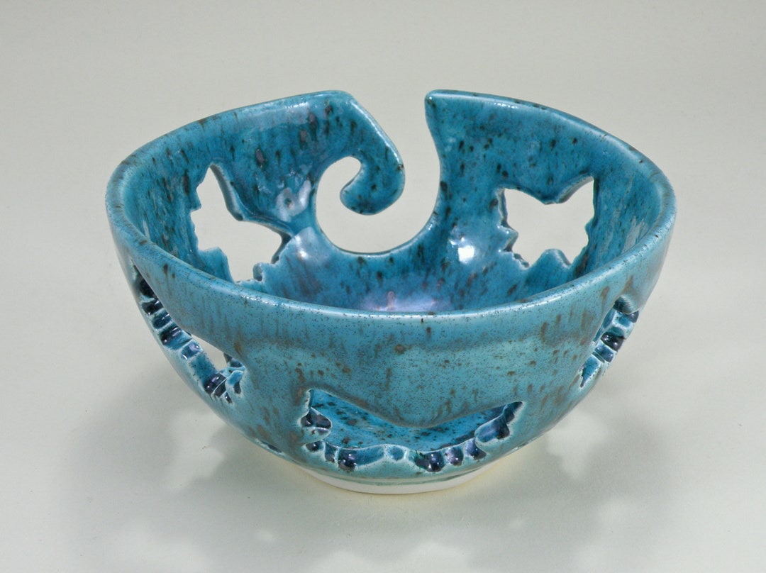 Butterfly Pottery Yarn Bowl Knitting Bowl Crochet Bowl Lead Free Glaze ...