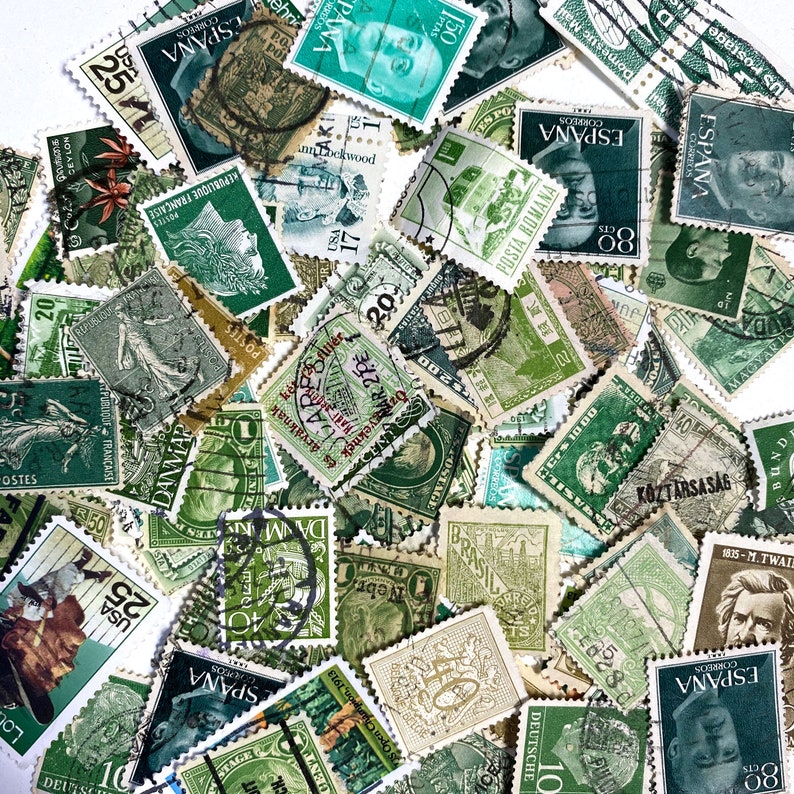 50 Green Vintage Postage Stamps Stamp Collecting Shades of - Etsy