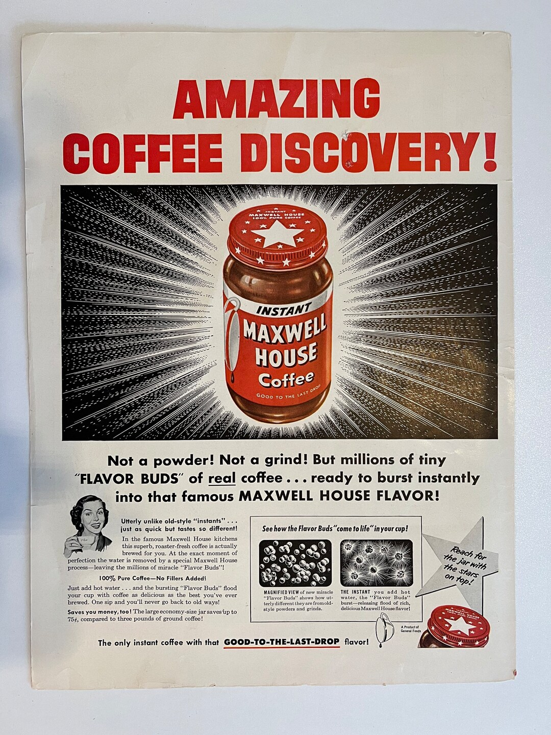 Vintage 1953's Maxwell House Instant Coffee Magazine Ad- Original Print ...