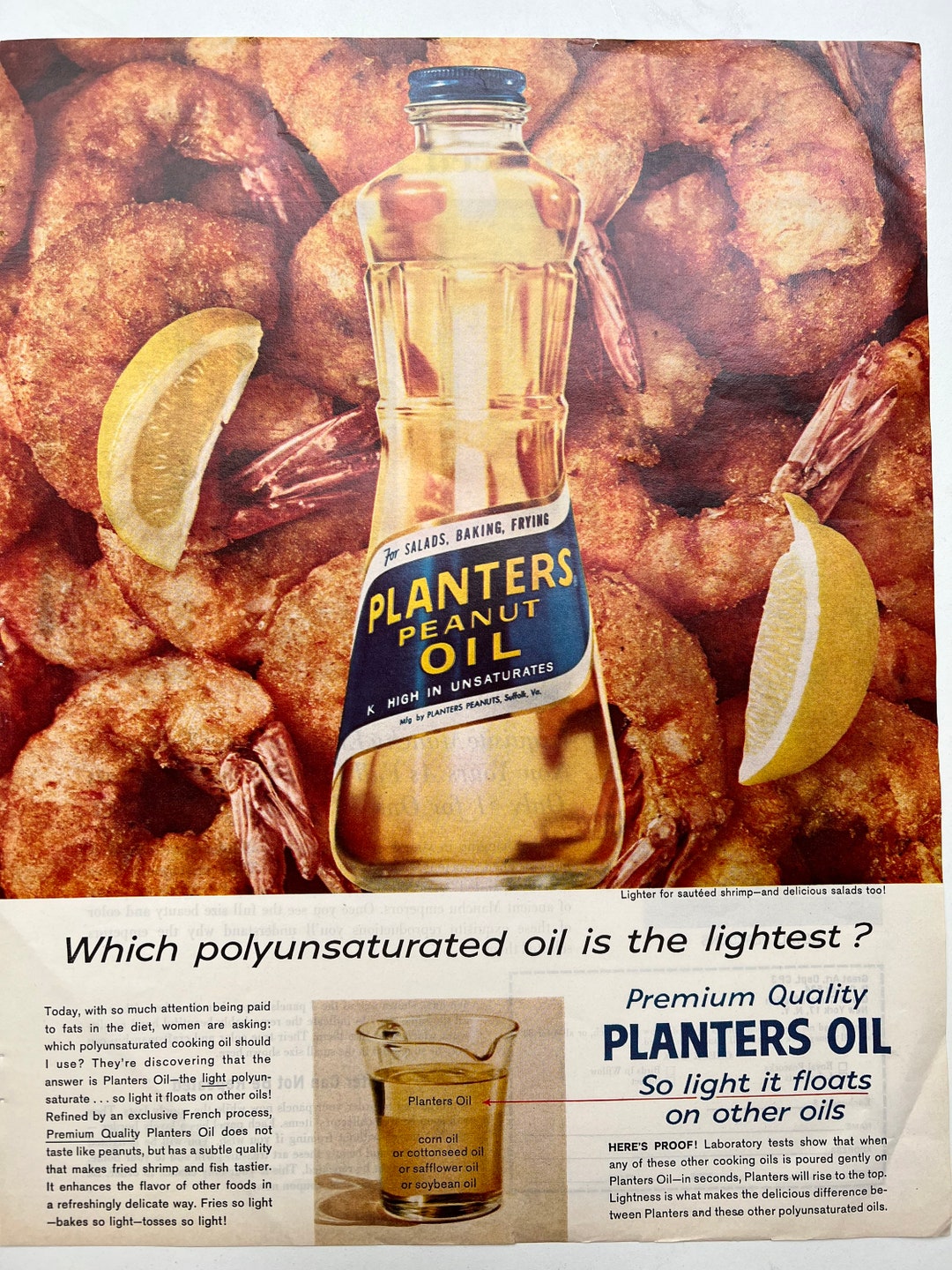 Vintage Planters Peanut Oil Magazine Ad - Original Print- - Etsy