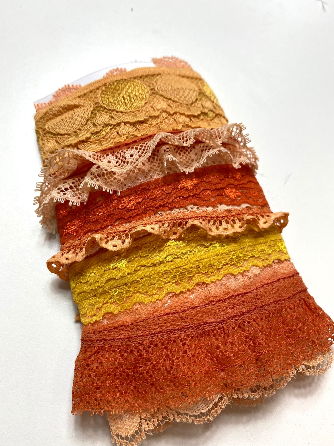 Vintage Lace Trim Scrap Bundle- Lace Remnants, Orange and Yellow Laces ...