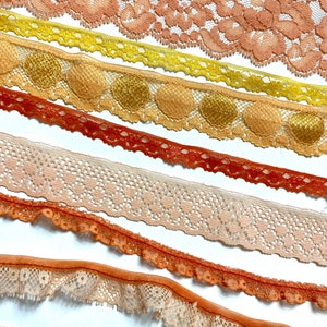 Vintage Lace Trim Scrap Bundle- Lace Remnants, Orange and Yellow Laces ...