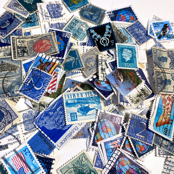 50 Blue Vintage Postage Stamps Stamp Collecting Shades of - Etsy
