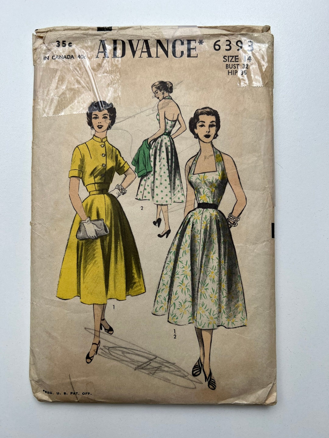 Vintage 1950's Advance Sewing Pattern No. 6393 Size 14 Bust 32 Women's ...
