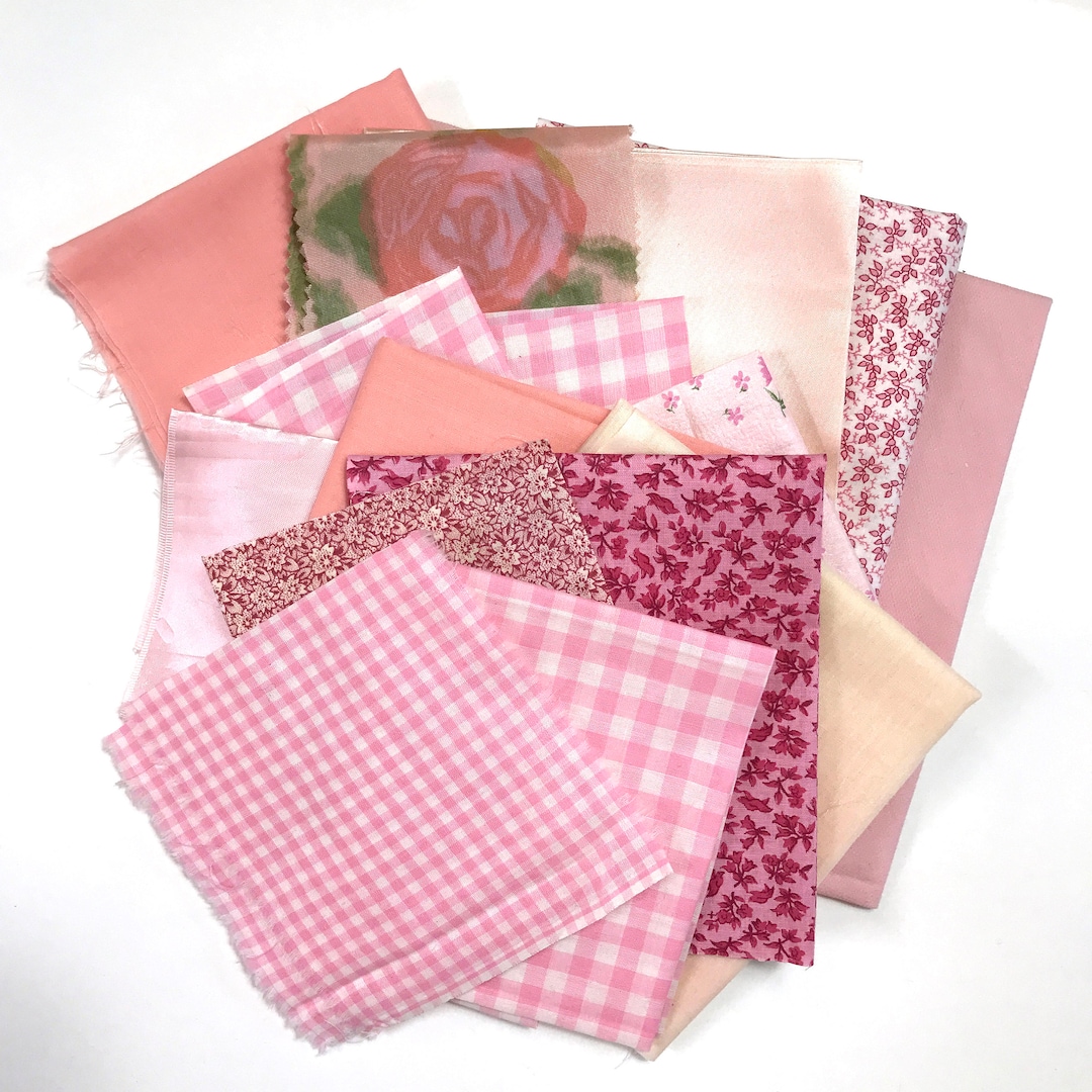 Vintage Fabric Scrap Bundle Lot. Pink Fabrics. 6 Oz. Upcycle. Floral ...