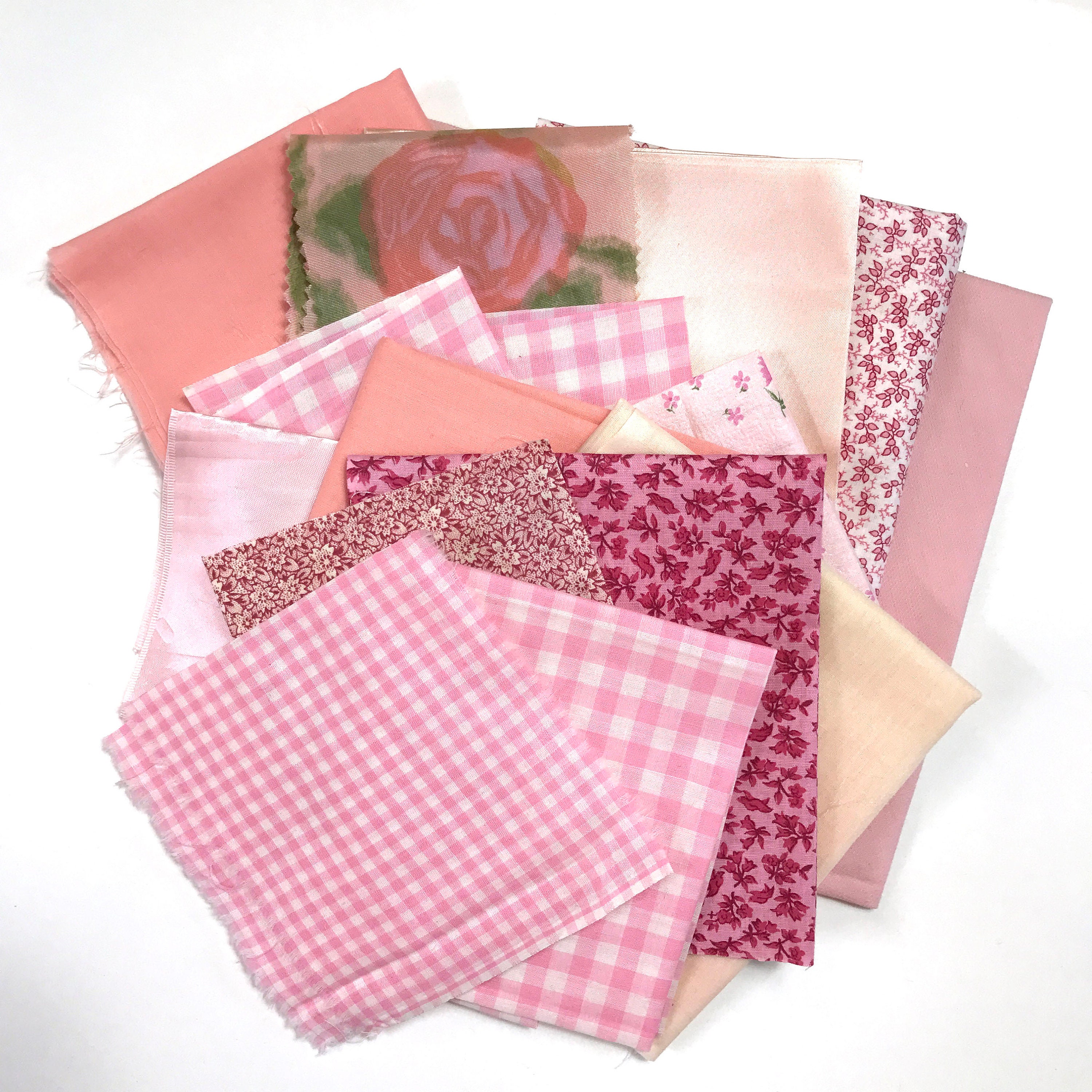Vintage Fabric Scrap Bundle Lot. Pink Fabrics. 6 Oz. Upcycle. Floral ...