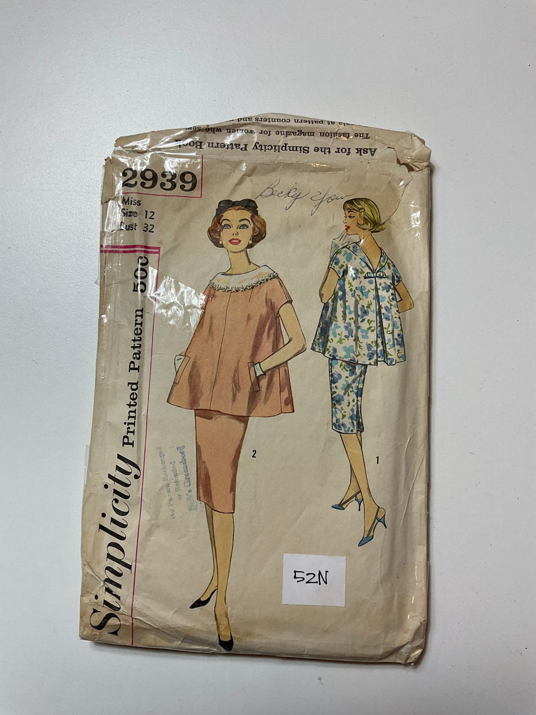 Vintage Simplicity Sewing Pattern No. 2939 Size 12, Bust 32 Women's ...