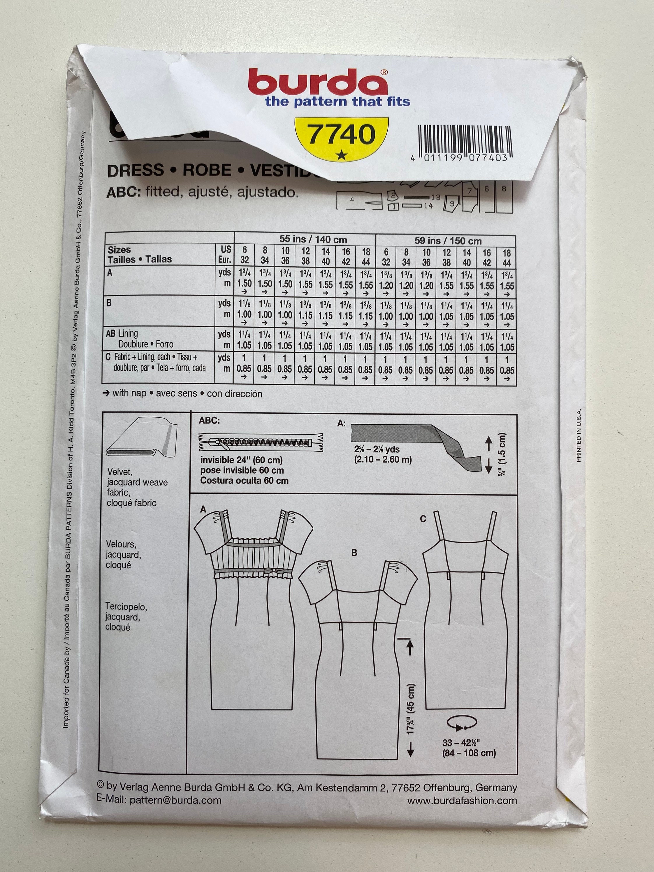 Burda Sewing Pattern Number 7740 Young Women's Dress - Etsy Finland