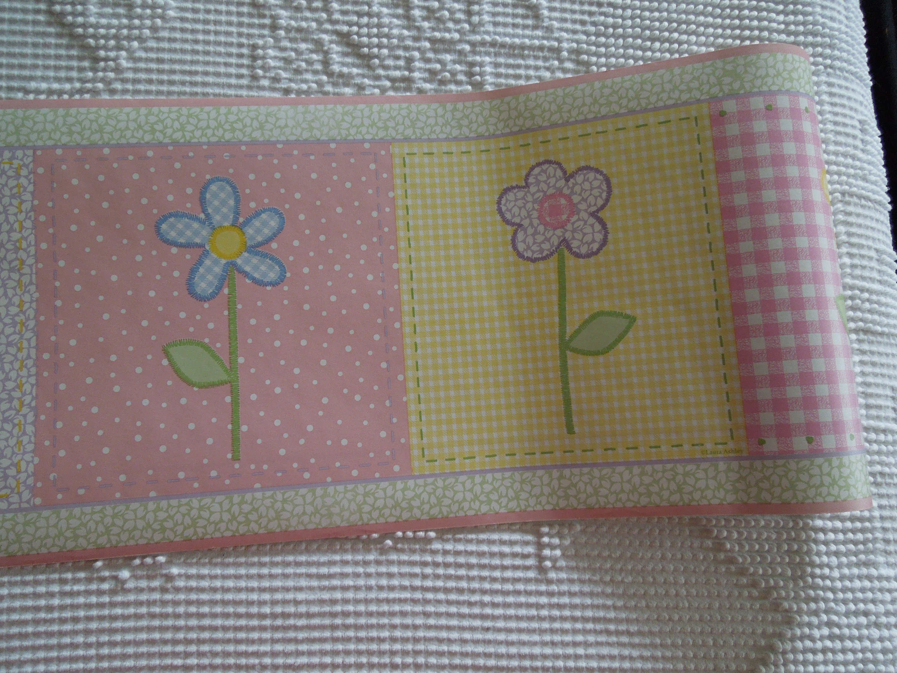 Laura Ashley Home Wallpaper Border Vintage NOS Prepasted Pink Yellow ...