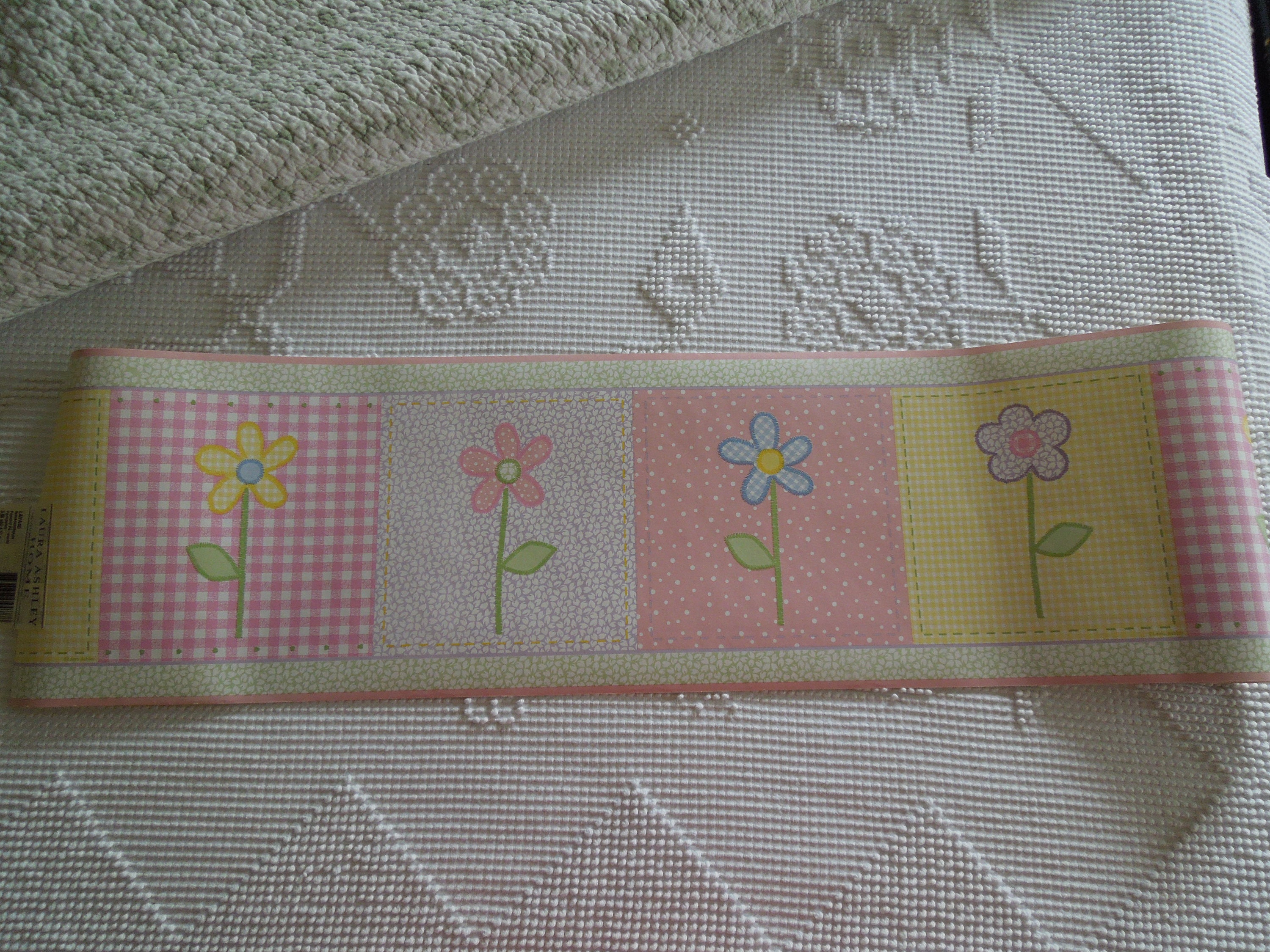 Laura Ashley Home Wallpaper Border Vintage NOS Prepasted Pink Yellow ...