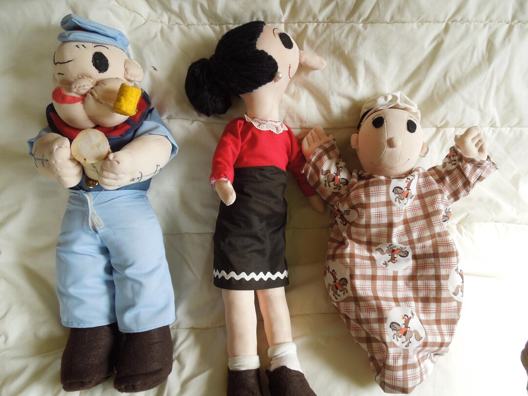 Popeye, Olive Oyl and Swee'pea Cloth Soft Body Dolls Handmade by Irene ...