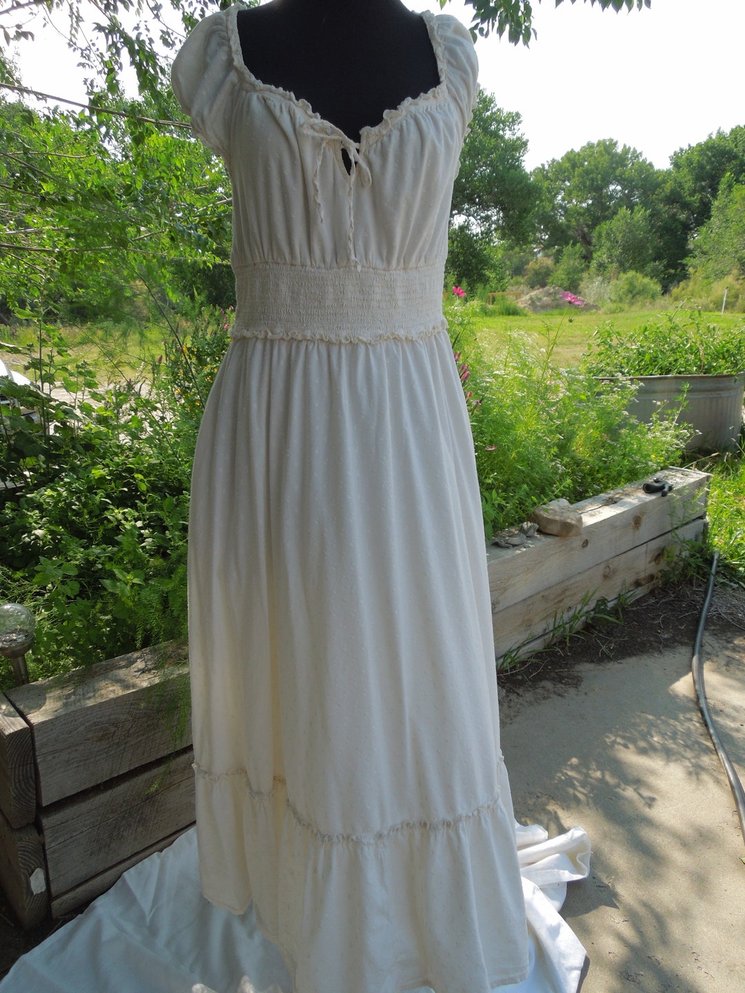 Cream Cotton Maxi Peasant Dress, Cottage Core, Milkmaid, Garden Girl - Etsy