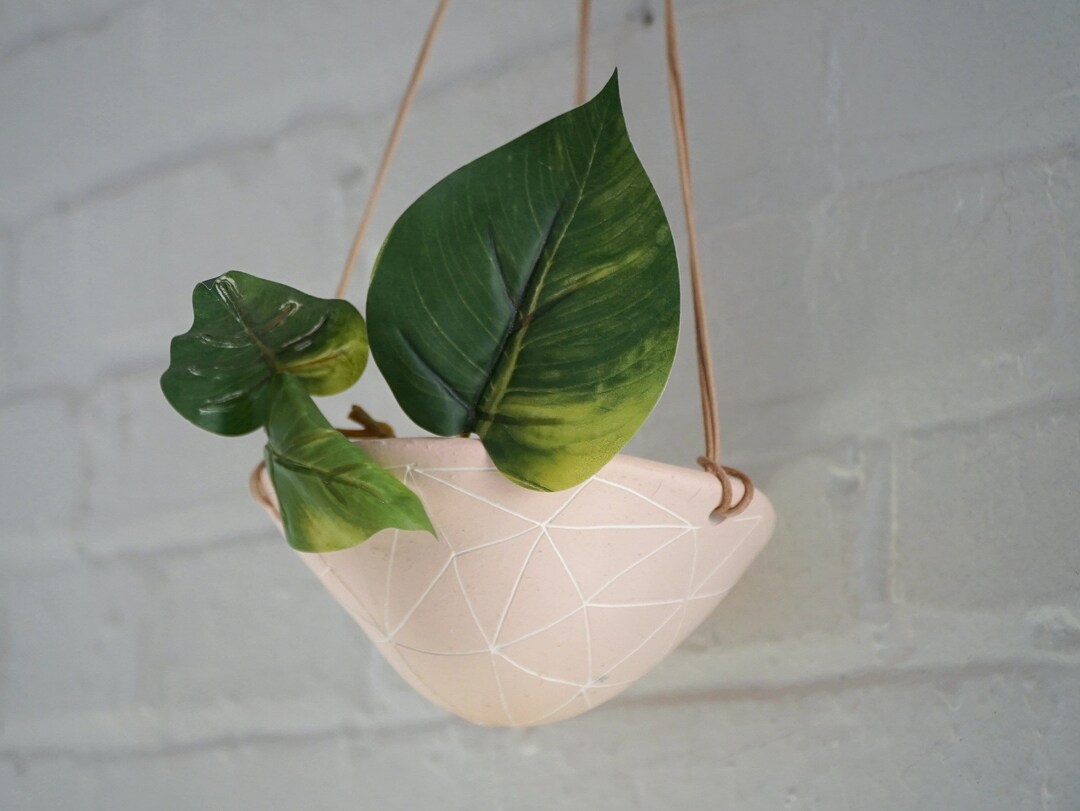 Pink & White Mini Hanging Planter W/ geotriangle Design Small Hanging ...