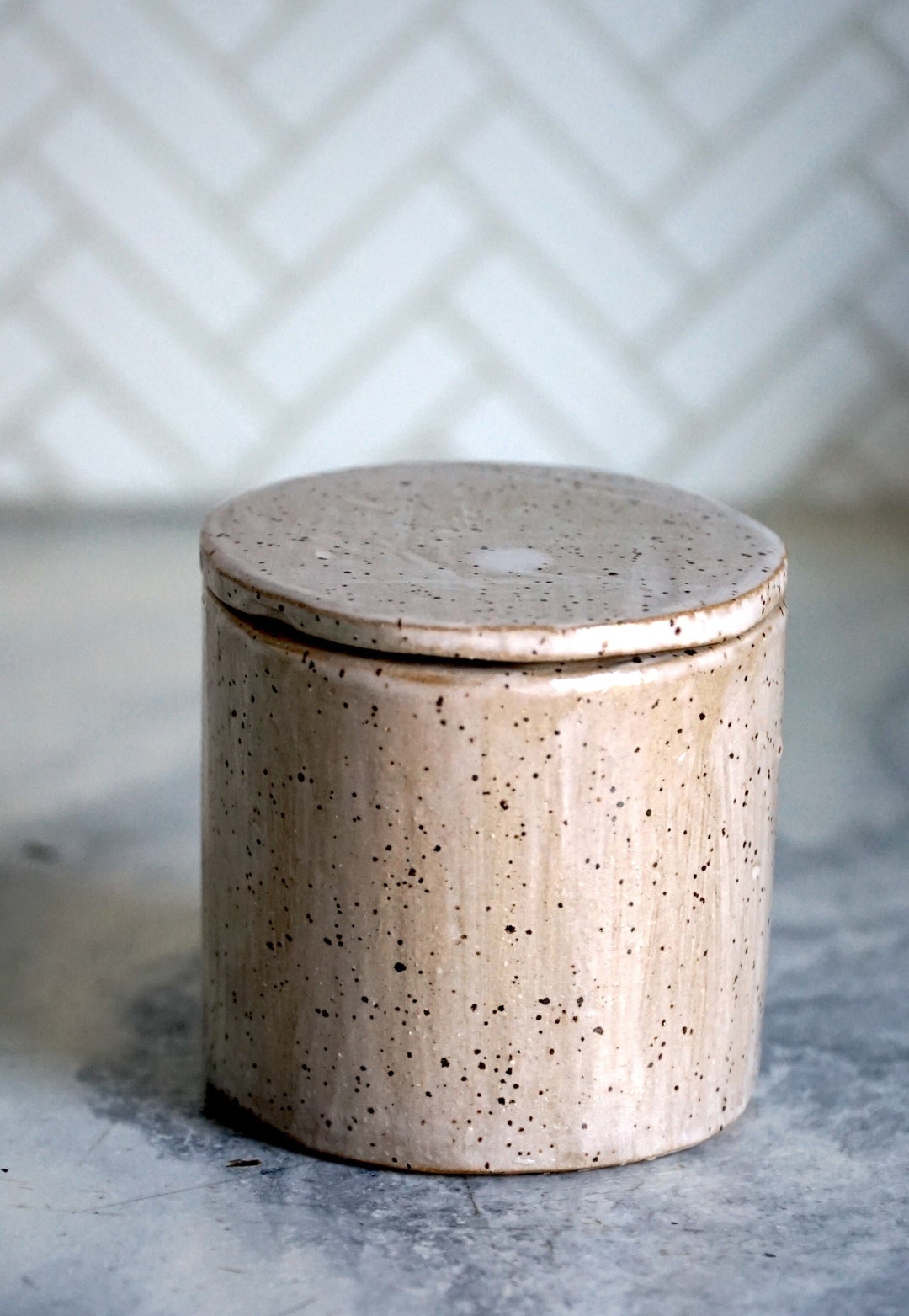 Stoneware Butter Crock Speckled Clay and White Glazed French Butter ...