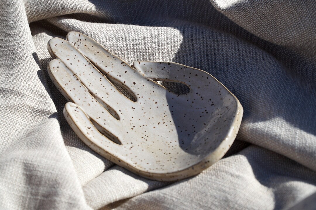 Speckled Stoneware Ceramic Hand Bowl Hand Shaped Clay Dish Jewelry Dish ...