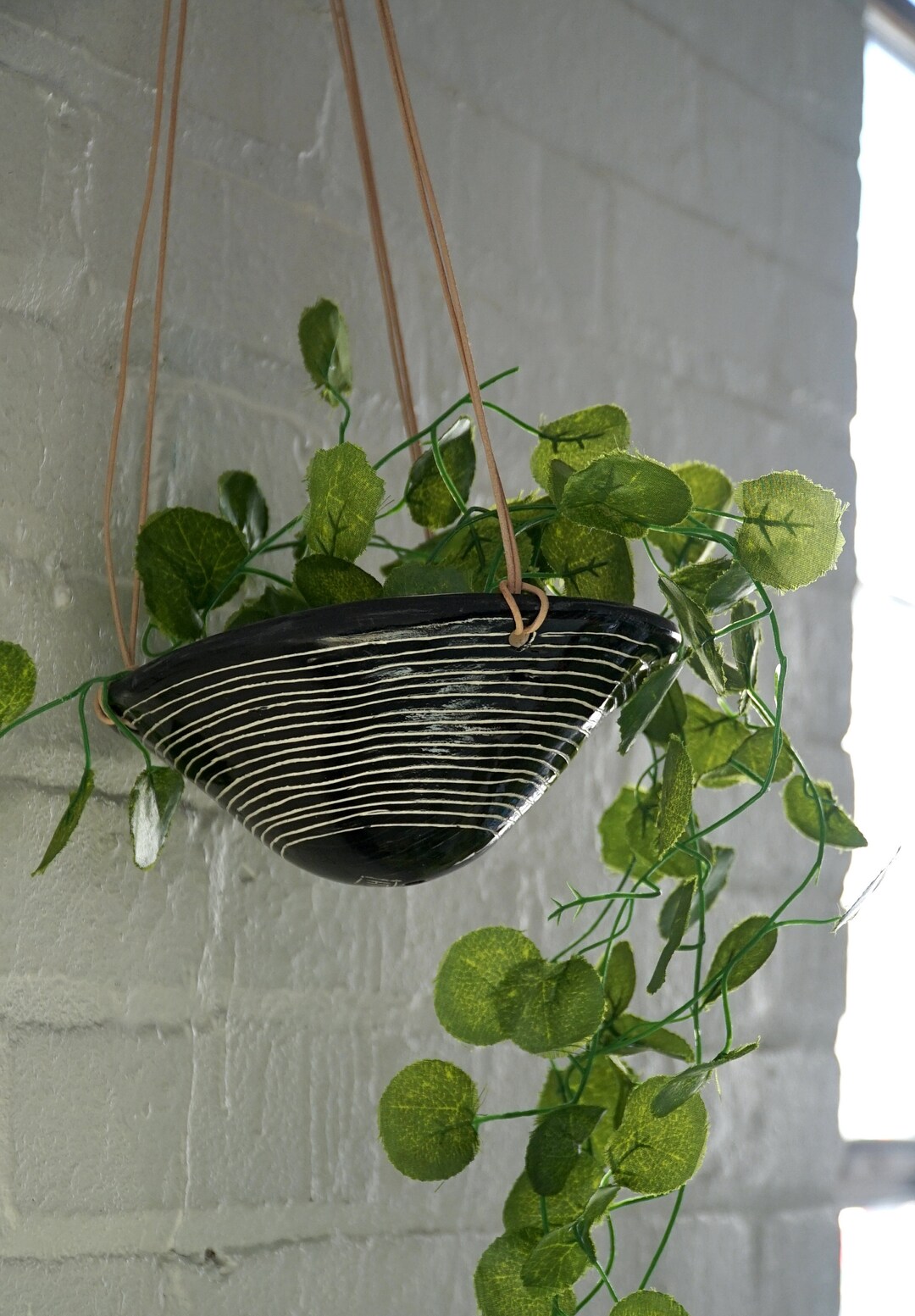 Black & White Mini Hanging Planter W/ horizon Line Design Small Hanging ...