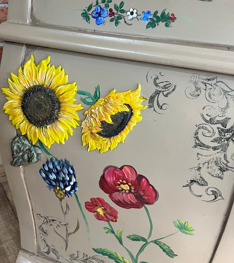 Bombe' Chest Sunflower and Poppy Painted Bombe' Chest Colorful Floral ...