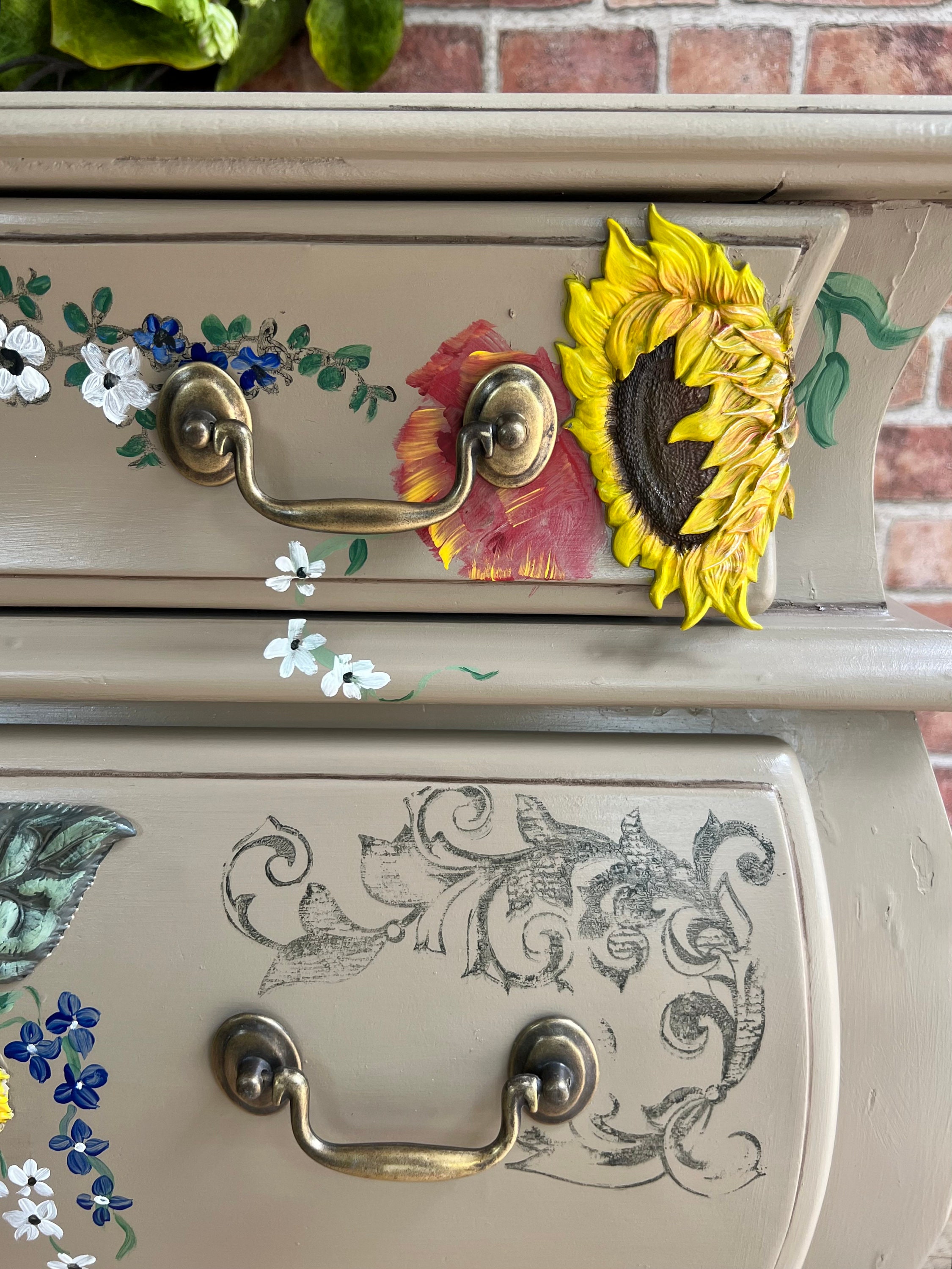 Bombe' Chest Sunflower and Poppy Painted Bombe' Chest Colorful Floral ...