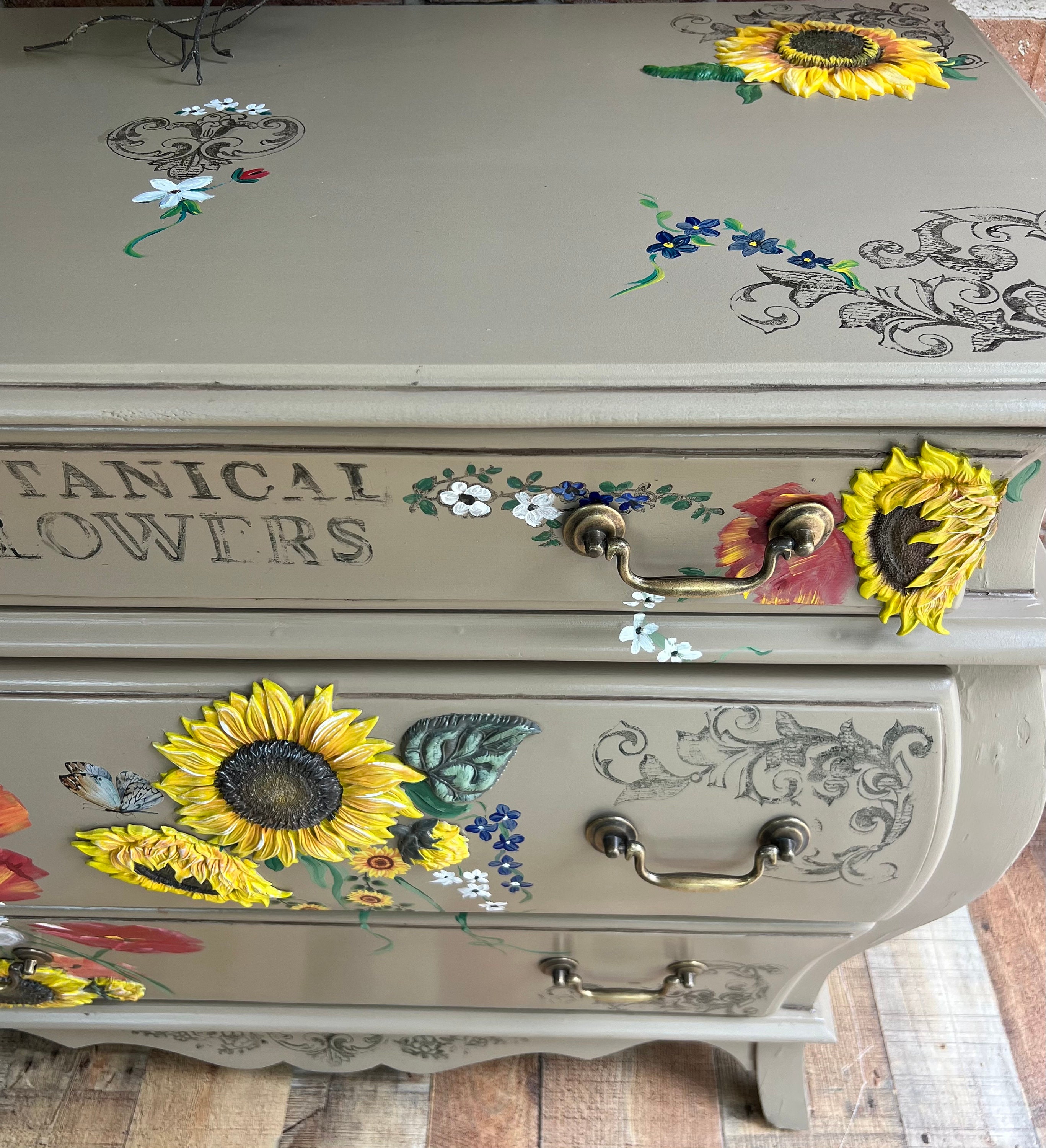 Bombe' Chest Sunflower and Poppy Painted Bombe' Chest Colorful Floral ...